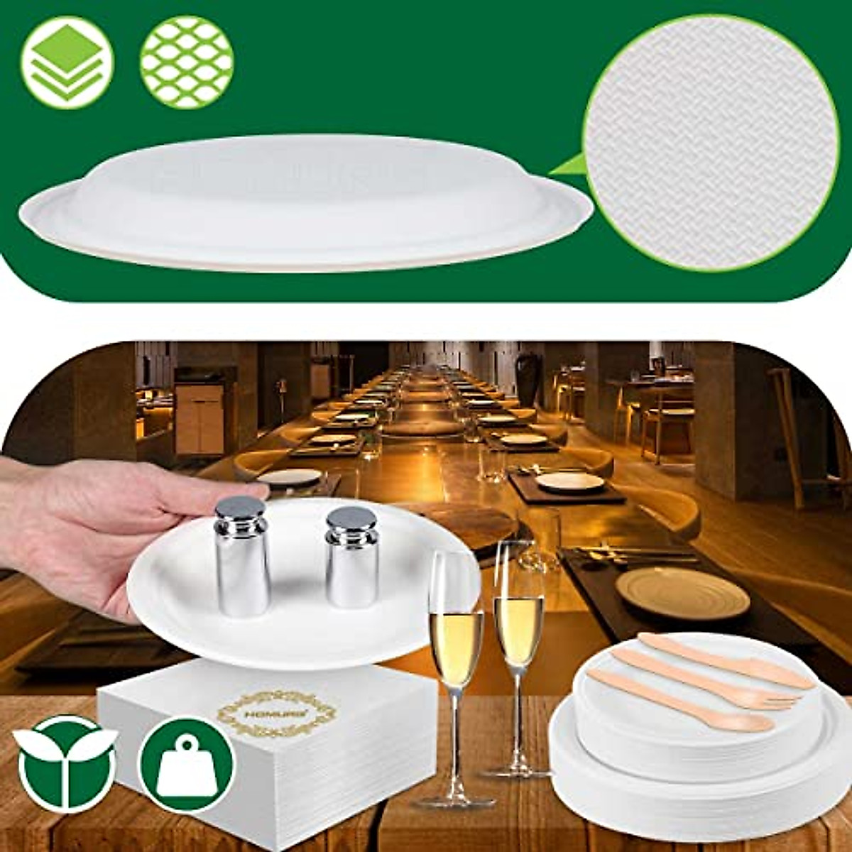 HOMURG Party Paper Plates and Napkins & Cups & Cutlery Set, 240 PCS Compostable Dessert & Dinner Plate + Napkin + Cup + Flatware, Disposable Christmas Birthday Plates and Napkins for 30 Guests