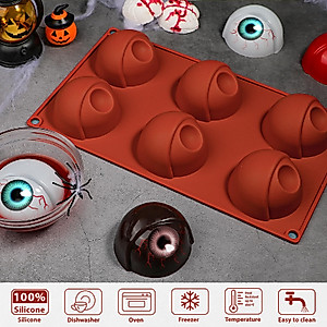 Webake Eyeball Jello Mold Silicone Halloween Jello Mold Shaped with Scary Eyes for Cake, Jelly, Hot Cocoa Bomb, Soap, 6-Cavity Semicircle Ball Mold for Halloween Trick or Treat Party