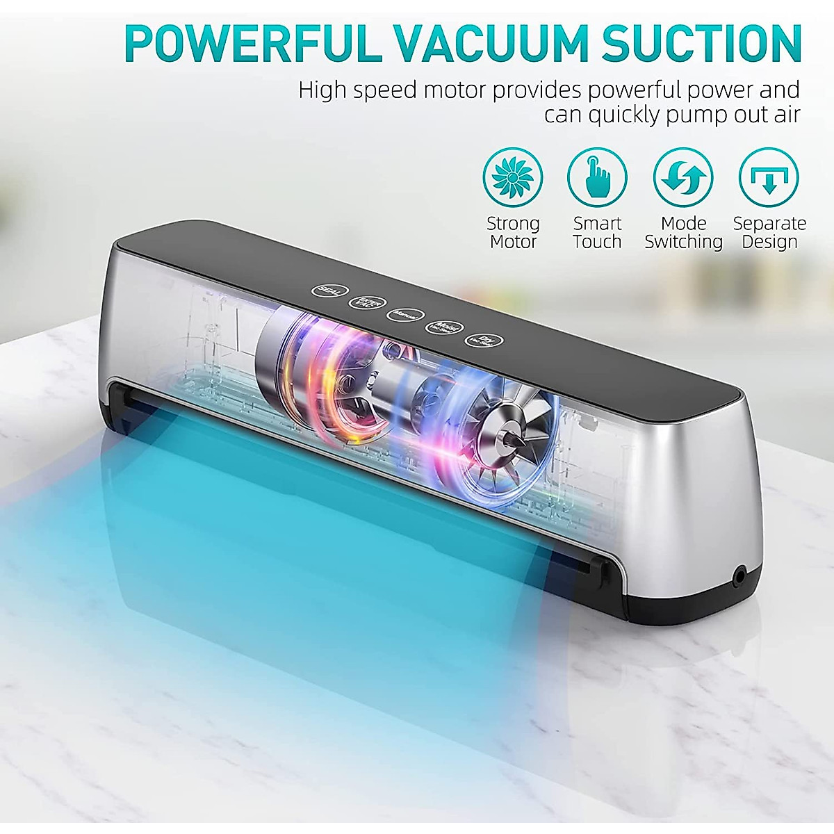 Vacuum Sealer Machine - Food-Vacuum-Sealer Automatic Air Sealing System for Food Storage Dry and Wet Food Modes LED Indicator Compact Design 11.8 Inch with 15Pcs Seal Bags Starter Kit (Silver)