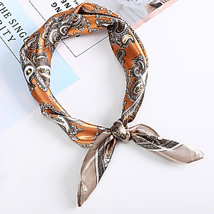 AWAYTR 23 Inches Satin Head Scarves for Women 4PCS Square Silk Like Hair Scarves Silk Hair Bandanas (Cashews (dark blue/red/light blue/khaki)