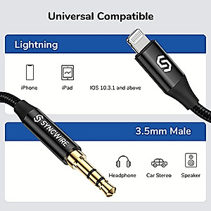 Syncwire [Apple MFI Certified] Aux Cord for iPhone 3.3FT, iPhone Aux Cord for Car Stereo, Speaker, Headphone Compatible with iPhone 14/14 Pro/14 Pro Max/13/12/11/XR/X/8