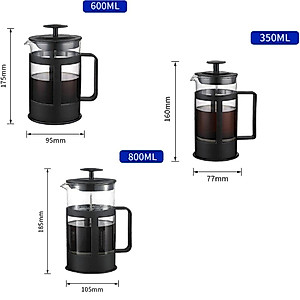 French Press Coffee Maker Espresso and Tea Maker with Triple Filters Stainless Steel Plunger and Heat Resistant Borosilicate Glass(350ml)