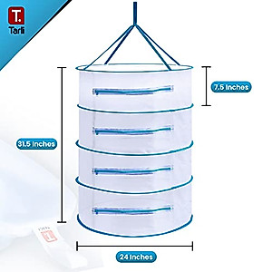 Tarli 4 Layer Herb Drying Rack Comes with Fabric Cover - 8 inch Bigger Shelves and Premium Breathable Mesh for Efficient Drying of Herbs, Flowers, Seeds, Fish, etc - Designed in USA