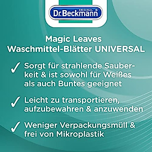 Dr. Beckmann Magic Leaves Universal Detergent Sheets, Pre-Dosed and Water-Soluble Wash Sheets, Space-Saving and Easy to Use