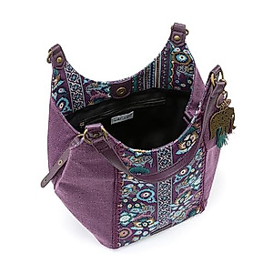 Sakroots Roma Shopper in Crochet & Coated Canvas, Dual Shoulder Straps, Violet Tapestry World