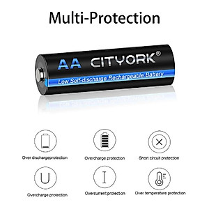CITYORK AA AAA Rechargeable Batteries Combo Pack of 16, 8 PCS AA 3000mAh and 8 PCS AAA 1100mAh 1.2V Ni-MH Low Self Discharge Rechargeable Batteries with Battery Case Organizer