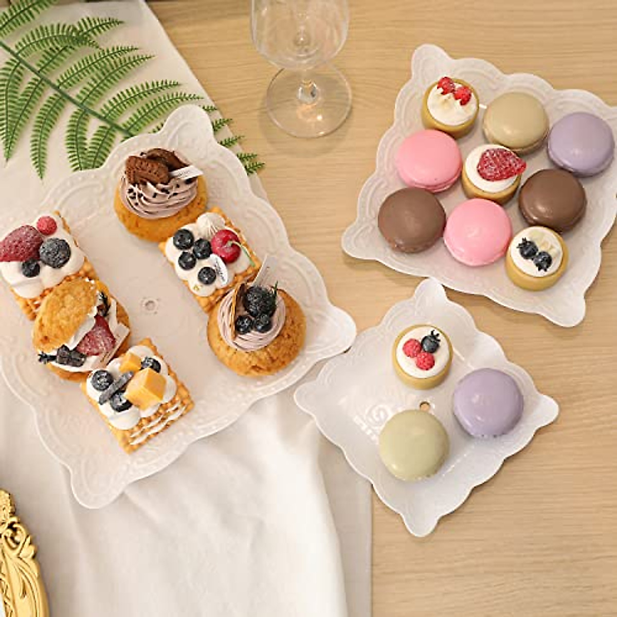 Barelove 3 Tier Plastic Cupcake Stand, Cake Display Tiered Serving Tray, 2 Pack Plastic Dessert Pastry Candy Platter Holder Tower for Wedding, Birthday, Tea Party, Baby Shower Decor (Square, White)