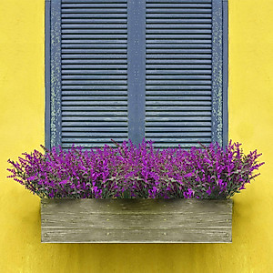 Artflower 12 Bundles Artificial Lavender Flowers Bouquet Outdoor Fake Shrubs UV Resistant Lifelike Greenery Bushes for Garden Indoor Outdoor Home Porch Box Decor (Fuchsia)