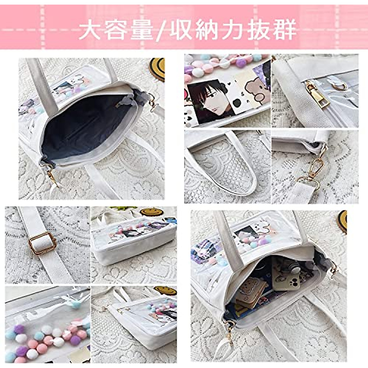 Ita Bag Ita Ba Zakkamart Tote Bag 2way Clear A4 Clear Bag Shoulder Deco Bag Canvas Bag School Bag School Ladies (purple)