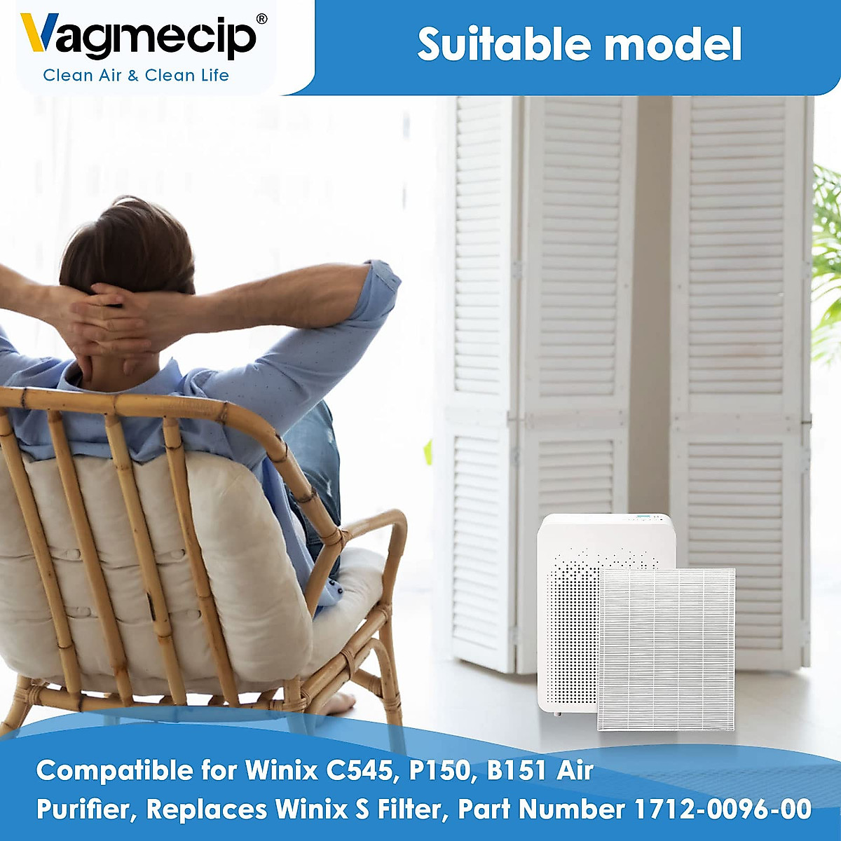 3Pack - C545 Replacement HEPA Filters Compatible with Winix C545 Air Purifier, Ture HEPA Filter S, Part number 1712-0096-00 | 2522-0058-00