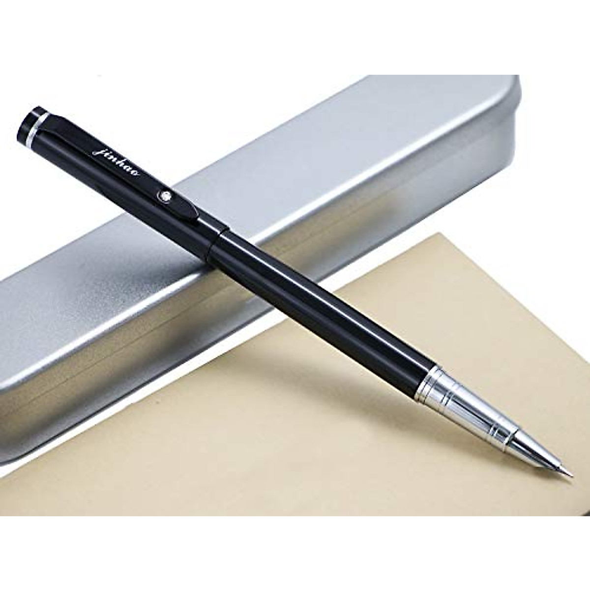 JinHao 101 Black Fountain Pen Set 0.38mm Extra Fine Nib Writing Calligraphy Ink Pens with Metal Pen Case