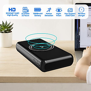 YuanFan Spy Camera Hidden Camera 10000 mAh Full HD 2K Power Bank/Wireless Charger Hidden Spy Camera Motion Activated Spy Nanny Cam with Night Vision Portable Security Cameras No WiFi…