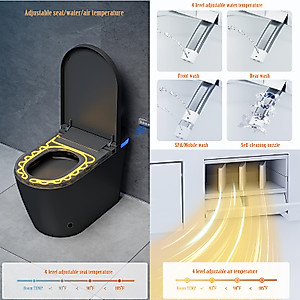 BONSAM Modern Black Smart Toilet with Automatic Open/Close Lid, One Piece Tankless Toilet with Bidet Built In, Heated Seat, Rear Wash, Front Wash, Warm Air Drying, Auto Flushing, Remote Control