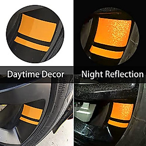 Kelenate® (Yellow) 6pcs Wheel Rim Stripe Reflective Stickers for Car Vinyl Reflective Safety Decoration Stripe Universal Rim Decals for Bumper Fender Accessories Compatible with GLE Class