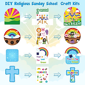 Haooryx 66PCS Christian Sunday School Craft Kit He Is Risen Hanging Ornament and Sticker Set Armor of God Crosses DIY Paper Ornament VBS Religious Sunday School Activities for Kids