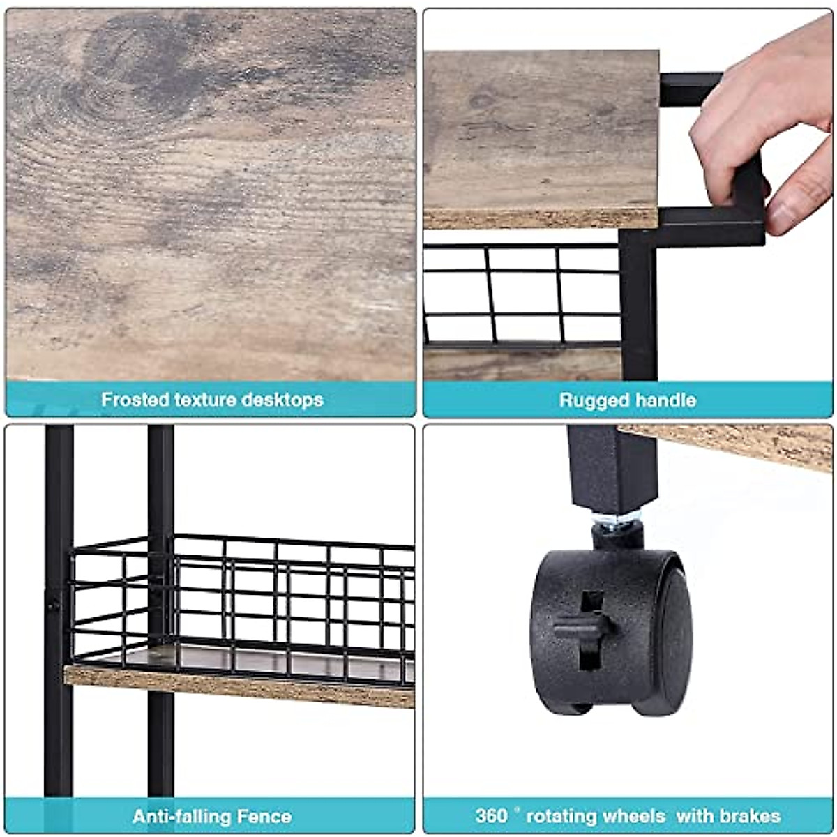 LUMAMU Slim Storage Cart for Small Spaces, 4 Tier Mobile Rolling Cart with Wheels Slide Out Storage Utility Shelves Cart with Wooden for Kitchen Narrow Spaces