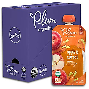 Plum Organics Apple and Carrot Baby Puree Food in Pouch, Organic Food Squeeze, Non GMO, 4 Ounce (Pack of 6)