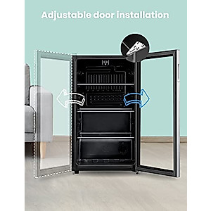 COMFEE' CRV115TAST Cooler, 115 Cans Beverage Refrigerator, Adjustable Thermostat, Glass Door With Stainless Steel Frame, Reversible Hinge Door And Legs For Home, Apartment