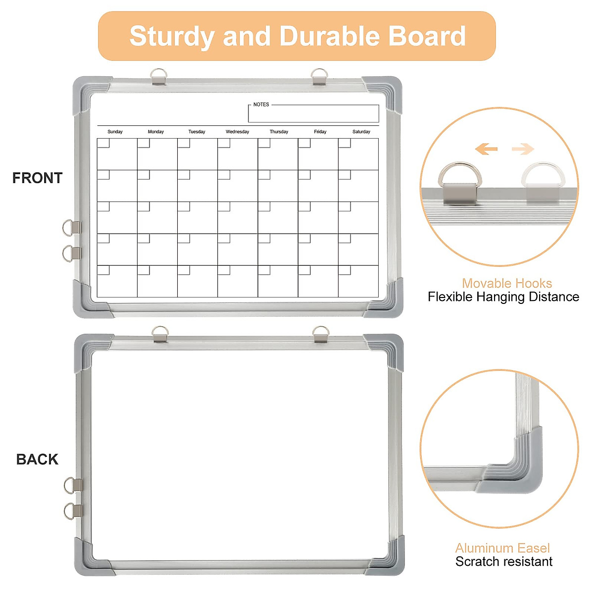EOOUT Monthly Calendar Dry Erase Whiteboard for Wall, 16" x 12" Magnetic WhiteBoard, Portable Hanging Double-Sided White Board for Office Drawing Kitchen Planning Memo, School Home Memo to Do List