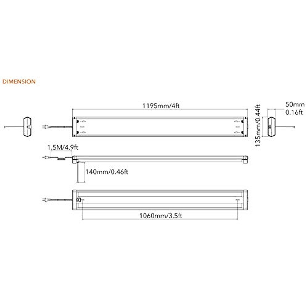 GREENLIGHTDEPOT 4ft LED Shop Light - 36W - Linkable - Pull Chain - (UL)