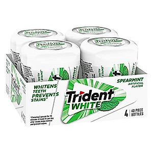 Trident White Spearmint Sugar Free Gum, 4 Bottles of 60 Pieces (240 Total Pieces)