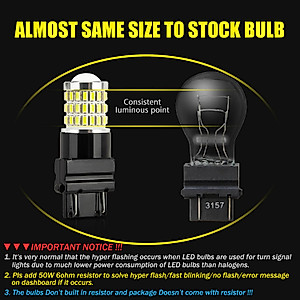 AUXLIGHT 3157 3156 3057 4157 3157K LED Bulbs Xenon White, Ultra Bright 57-SMD LED Replacement for Back Up/Reverse Lights, Brake/Tail Lights, Turn Signal/Parking or Running Lights (Pack of 2)