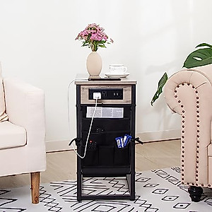 AMHANCIBLE C Table,Set of 2, C Shaped Side Table for Living Room,Couch Tables That Slide Under with Charging Station,C Table End Table for Couch Grey HET04CGY