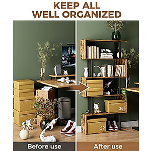 Gadroad 5-Tier Geometric Bookcase,S Shaped Bookshelf, Wood Decorative Storage Shelving, Modern Freestanding Display Shelves, Tall Book Shelf Unit for Living Room Bedroom, Rustic Brown