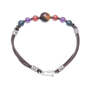 NOVICA Artisan Handmade Multigemstone Beaded Bracelet Crafted in Thailand Sterling Silver Tigers Eye [7.5 in L 3 mm W Pendant(s) 0.4 in L x 2.4 in W] ' Playful Rainbow'