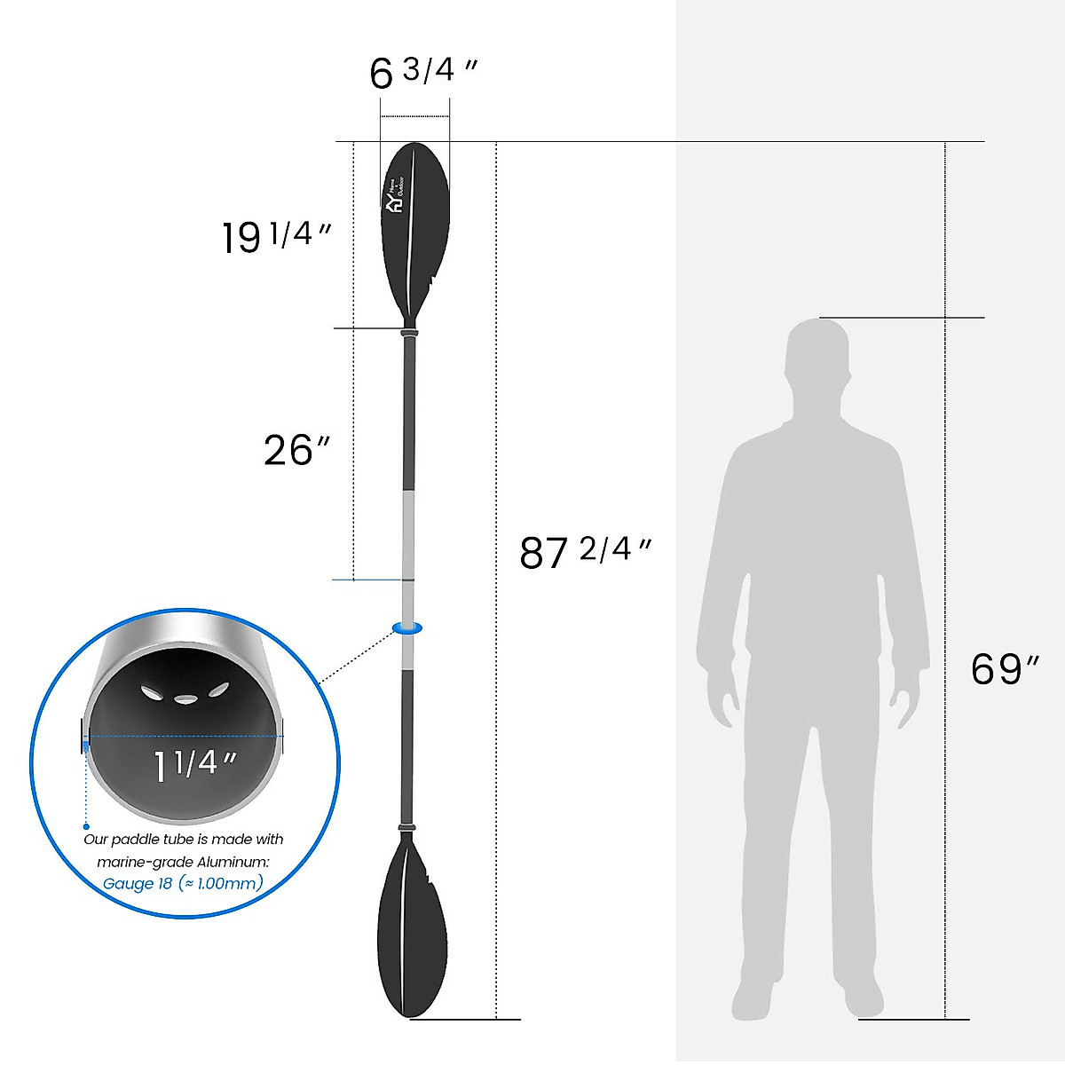 S.Y. Home&Outdoor Kayak Paddle Aluminum Alloy Oars for Boat 87.5 Inches Heavy Duty Canoe Paddle Asymmetrical Lightweight Boating Oar - Black