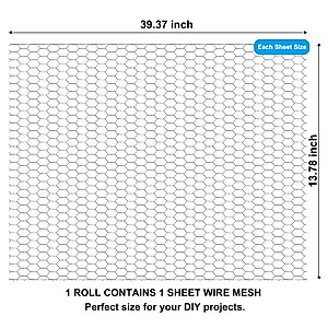 UWIOFF Chicken Wire Net for Craft Projects, Galvanized Hexagonal Chicken Wire Fence Netting with Fine Mesh, Floral Chicken Wire, Home and Garden Use with Bonus Gifts - 13.7'' W x 39.3'' L