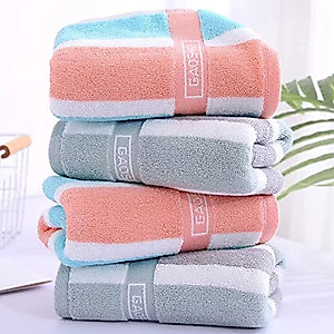 PUPOPIK 100% Cotton Bath Hand Towels, Fashion Striped Face Towel, Highly Absorbent Soft Luxury Towel for Bathroom,Set of 2, 14 x 30 Inch (Blue-Pink Stripe)