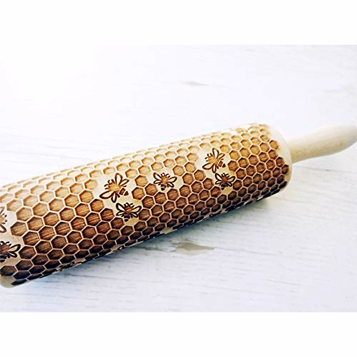 HONEYCOMB EMBOSSING ROLLING PIN LASER ENGRAVED ROLLING PIN WITH BEES PATTERN FOR HOMEMADE COOKIES