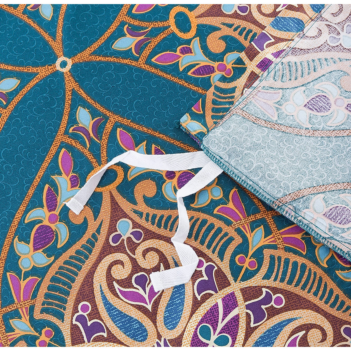 Get Bed Ready Venetian Damask Bohemian Paisley Duvet Cover Set Boho Chic Watercolor Medallion 400TC Egyptian Cotton Sateen Luxury Style Bed Linen (Teal, King)