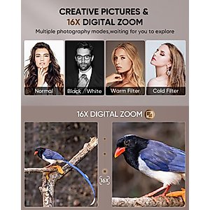 NEZINI 4K Digital Camera,Auto Focus 48MP Vlogging Camera for YouTube and Anti-Shake Video Camera with Viewfinder Flash & Dial,16X Zoom Travel Portable Camera with 32GB Card,2 Batteries