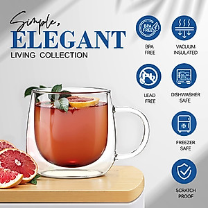 WEECHUNG 16oz Double Wall Glass Coffee Mugs Set of 2, Clear Coffee Mug, Insulated Glass Coffee Cups, Glass Mugs with Handles, Large Coffee Mug for Cappuccino, Americano, Tea