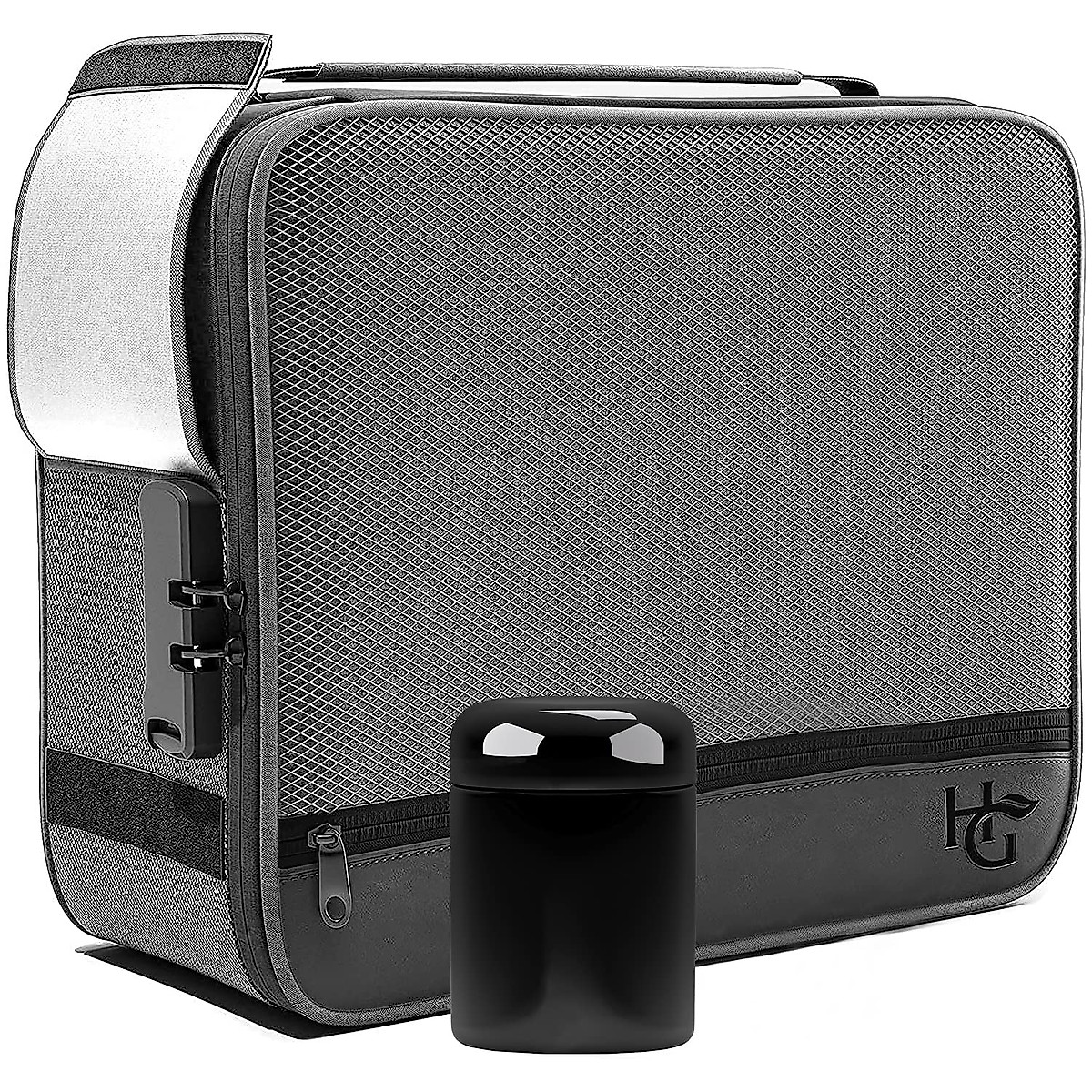 Herb Guard Extra Large Smell Proof Case with Combination Lock (Smell Proof Box Holds Herbs, Spices, Teas and Dried Foods) Comes with Smell Proof Jar, Built In Tray, Travel Bags