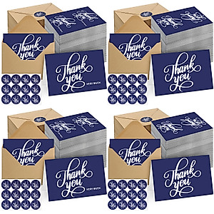 Fulmoon 200 Pack Thank You Cards with Envelopes and Matching Stickers 4x6 Blank Thank You Cards Bulk Thank You Notes for Wedding Small Business Baby Bridal Shower(Blue)