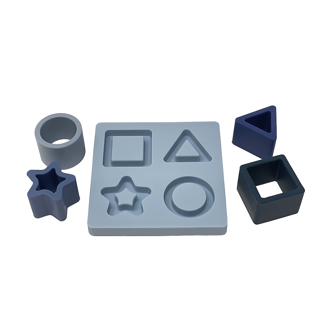 BraveJusticeKidsCo. Early Education Silicone Baby Puzzle | Stacking Building Blocks Toddler Toys (Blue)