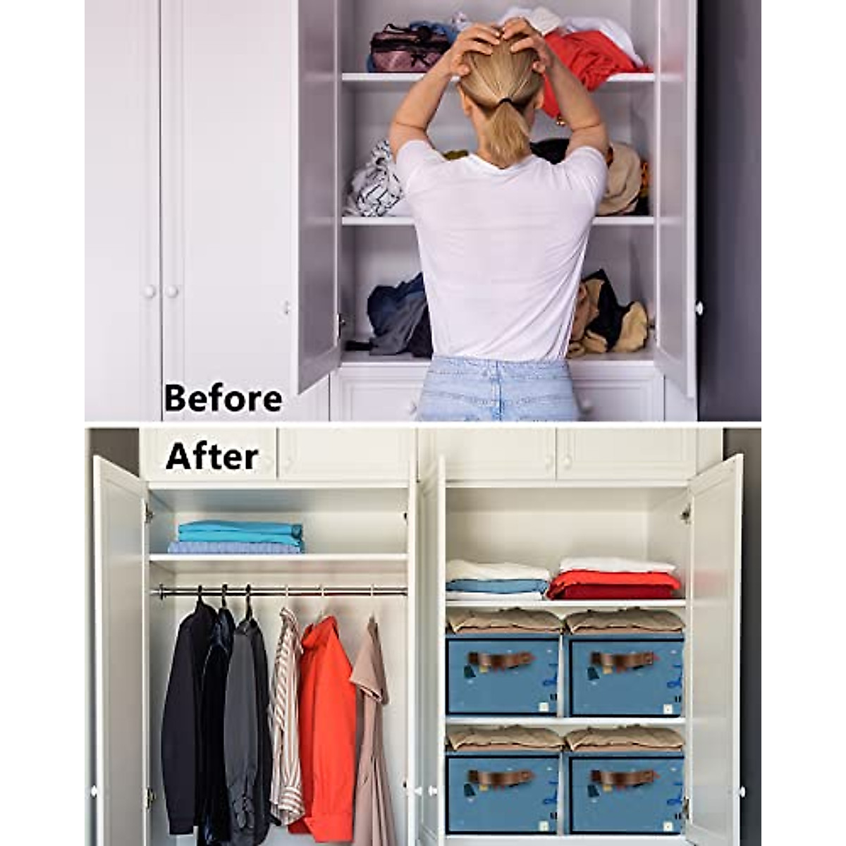Laundry Room Clothes Cube Storage Organizer Bins with Handles, 15x11x9.5 Inch Collapsible Canvas Cloth Fabric Storage Basket, Wash Dry Iron Fold Books Kids' Toys Bin Boxes for Shelves, Closet