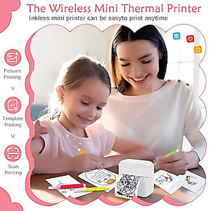 MXiiXM Mini Sticker Printer, Portable Mini Pocket Printer for iPhone, Smart Inkless Thermal Printer with 13 Roll Papers, Bluetooth Mini Printer for Notes, Photos, Stickers, Labels, Receipts (Pink)