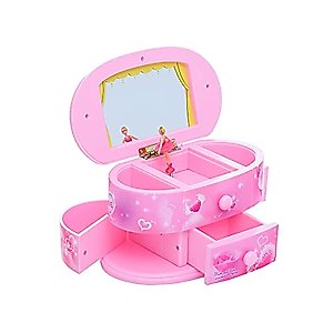 Musical Jewelry Box for Little Girls,Ballerina Musical Box Storage Case for Kids,Children's Jewelry Boxes Christmas Birthday Presents Dance Toy Gift,Necklace Drawer with Mirror Musical Jewelry Box