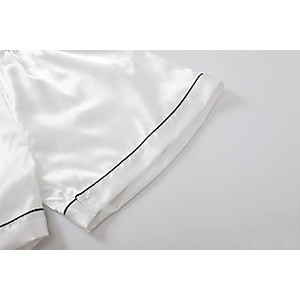 Vopmocld Big Kids Unisex Pjs Set Girls Boys Silk Pajama Sets Satin Clasic Sleepwear Summer 2 Pieces Button Down Nighty, White, 14