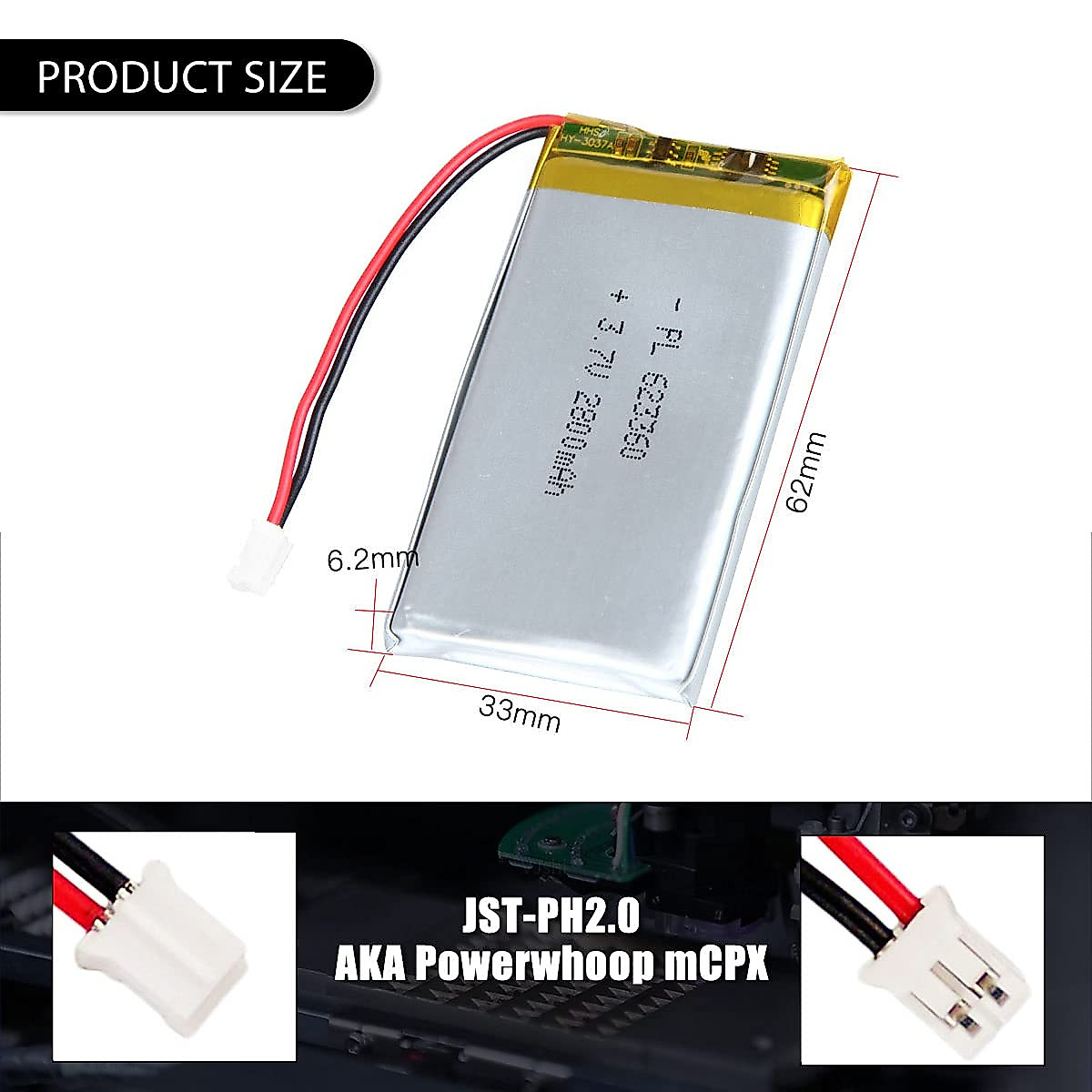 AKZYTUE 3.7V 1500mAh 623360 Lipo Battery Rechargeable Lithium Polymer ion Battery Pack with PH2.0mm JST Connector