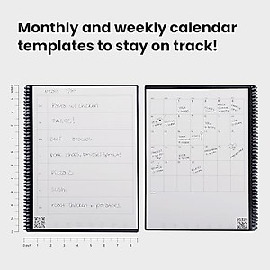 Rocketbook Fusion Reusable Undated Productivity Planner, Letter Size 8.5x11, Navy Blue - Goals, Monthly and Weekly Calendar, Daily To-do List, Lined and Dotted Notes Pages