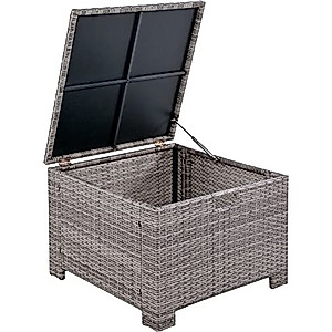 DHPM Furniture 6 Pieces Outdoor Sectional PE Rattan Sofa Brown Manual Wicker Patio Conversation Set with 2 Corner, 2 Single Chairs, 1 Ottoman and 1 Storage Table, Beige