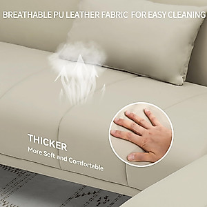 YITAHOMA Sectional Couches for Living Room, U Shaped Sofa Faux Leather Modern Modular Couch with USB & Type C Charging Ports Double Chaise and Comfy Upholstered, Beige