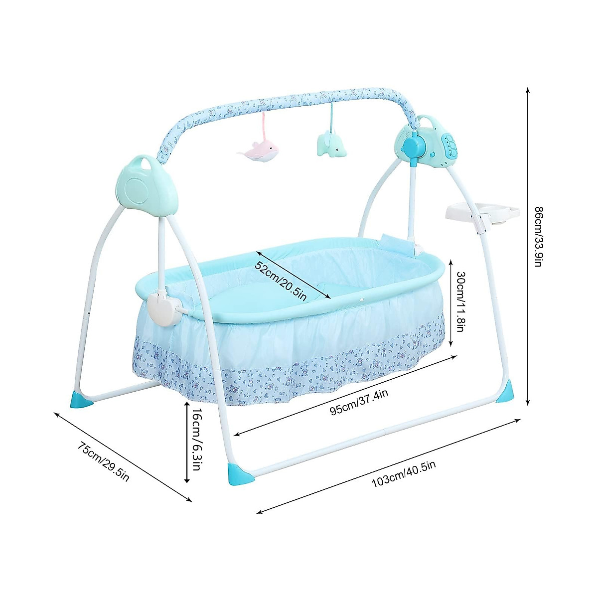 TFCFL Electric Baby Crib Cradle, 0-18 MonthsInfant Bed Auto Swing with Remote Control & Music, 25KG/55LBS Capacity, Foldable Baby Bassinet, Blue