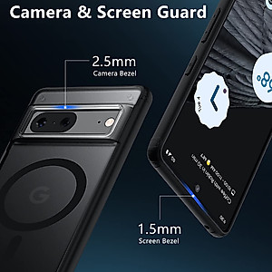 TIANNIUKE Magnetic Case for Google Pixel 7, Translucent Matte Anti-Fingerprint,Compatible with MagSafe,Slim Fit Shockproof Protective Phone Case for Pixel 7 Case (2022) -Black