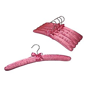 DBM IMPORTS 6 Pcs Smooth Satin Padded Hangers Pink 15" L for Dress Lingerie Bridal Cloth Hanging